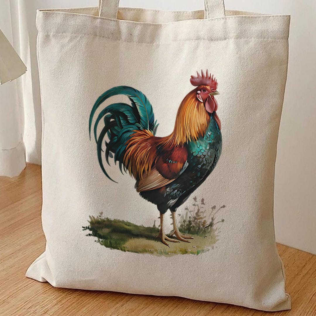 Rooster Tote Bag, Farm Animal Canvas Bag, Colorful Rooster Gift ...