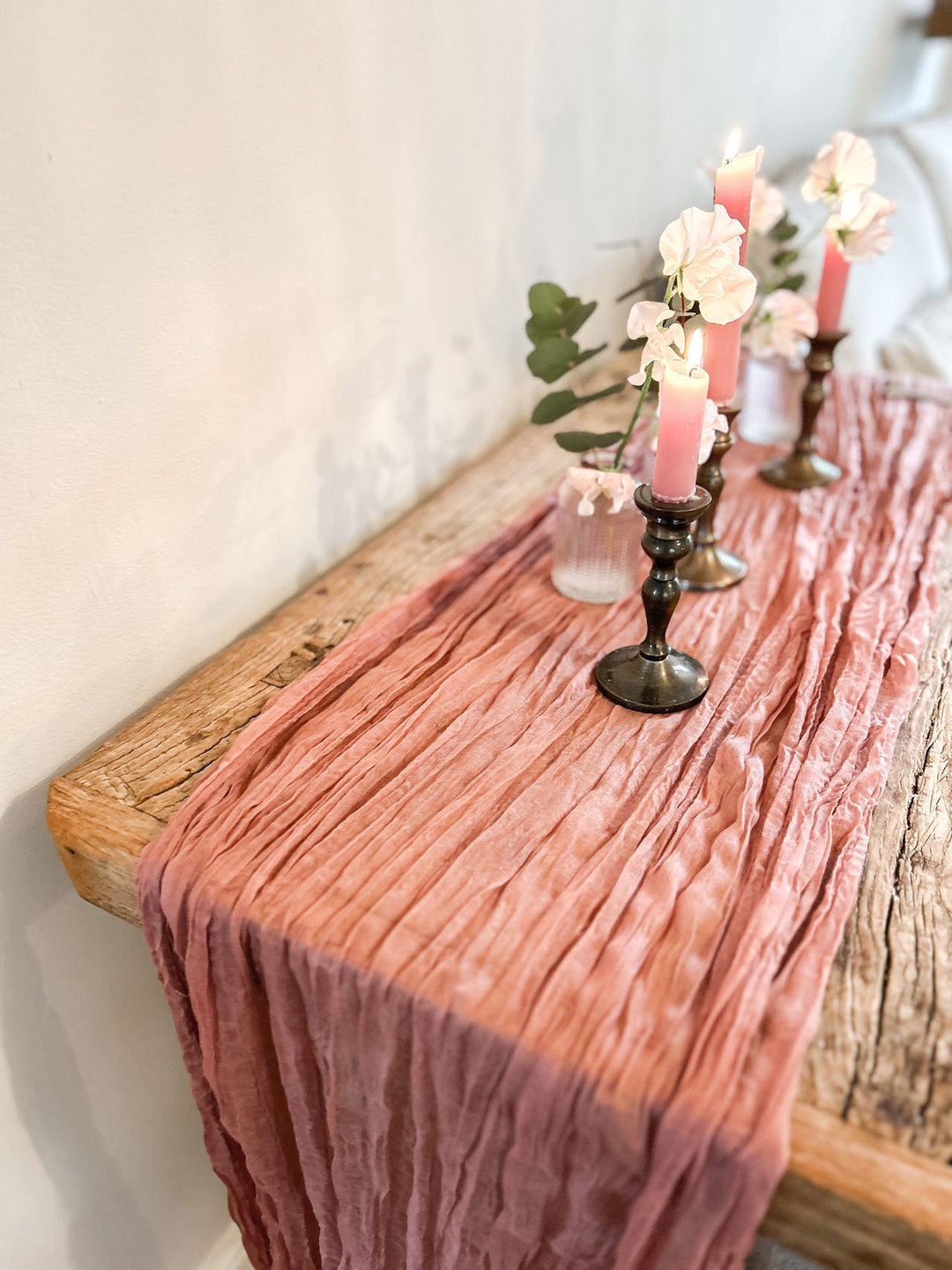 Dusky Pink Crinkled Cheesecloth Wedding Table Runner 3m Length Wedding ...