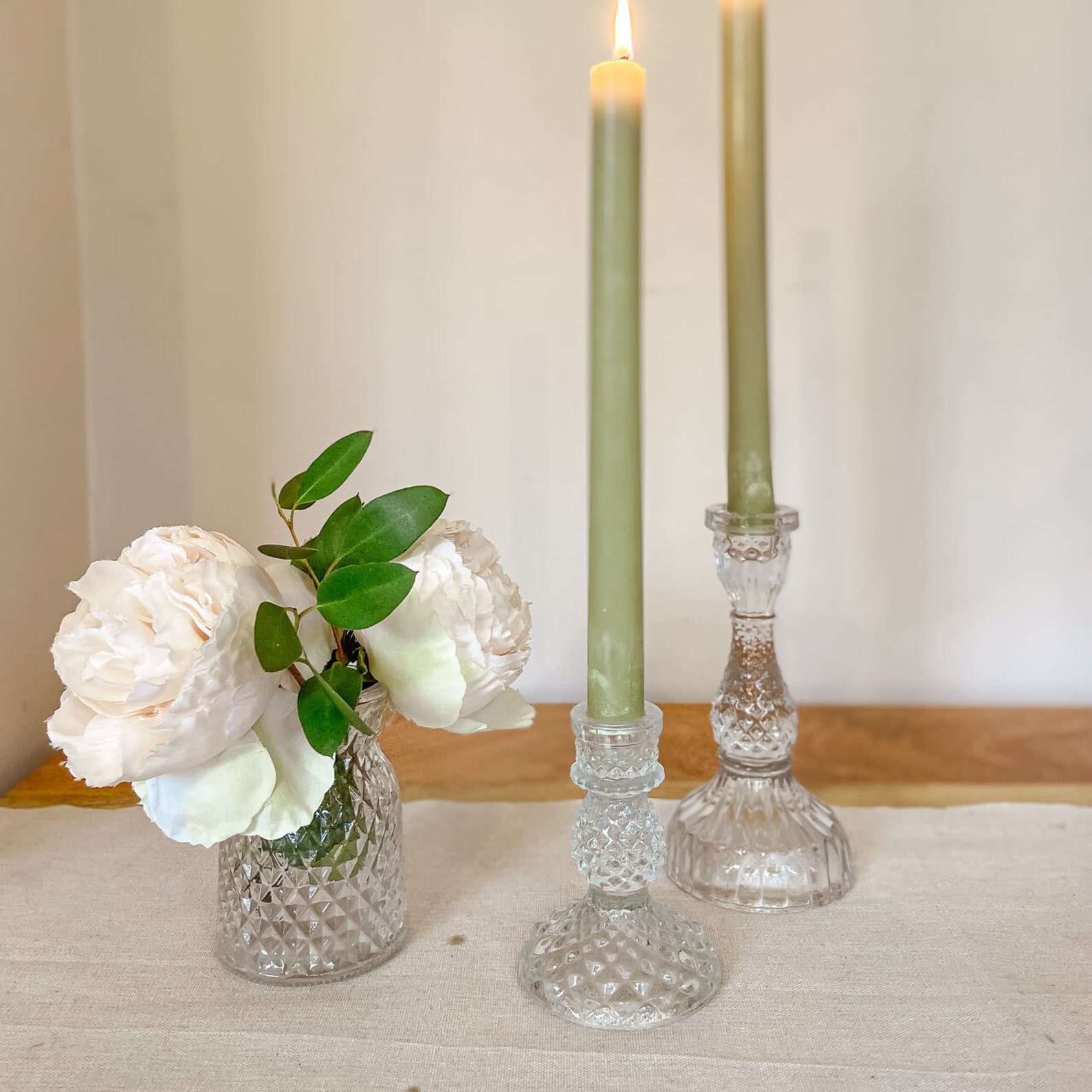 Pressed Glass Candlesticks 2 Sizes Available Clear Glass - Etsy UK