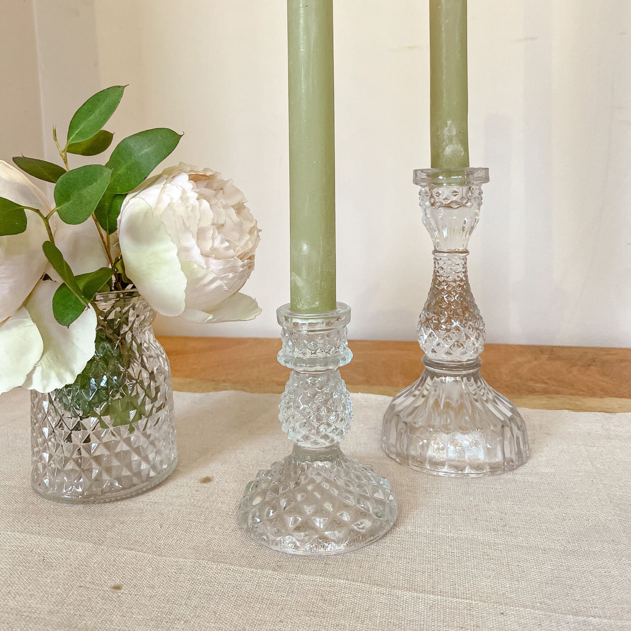 Pressed Glass Candlesticks 2 Sizes Available Clear Glass - Etsy UK
