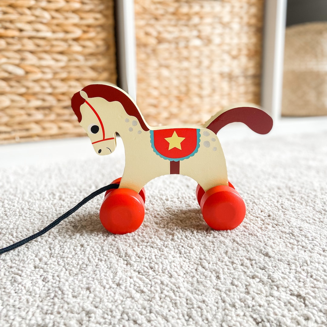 Wooden Toy Pull Along Horse Traditional Toy, Toddler Birthday Toys, 1 ...