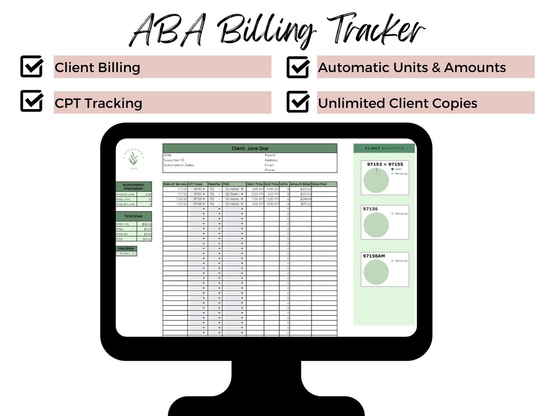 ABA Billing Tracker - BCBA Google Sheets Template (digital Download) - Etsy