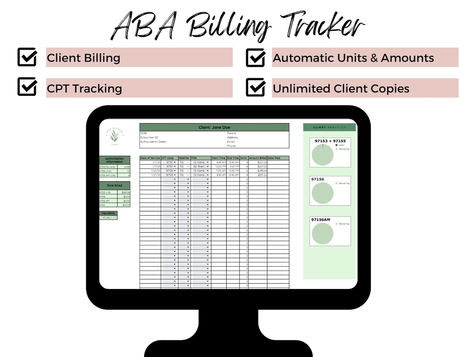 ABA Billing Tracker - BCBA Google Sheets Template (digital Download) - Etsy