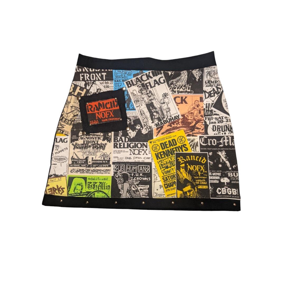 Punk Skirt, Punk Clothing, 80's Punk Flyers Print, Rancid, Black Flag ...