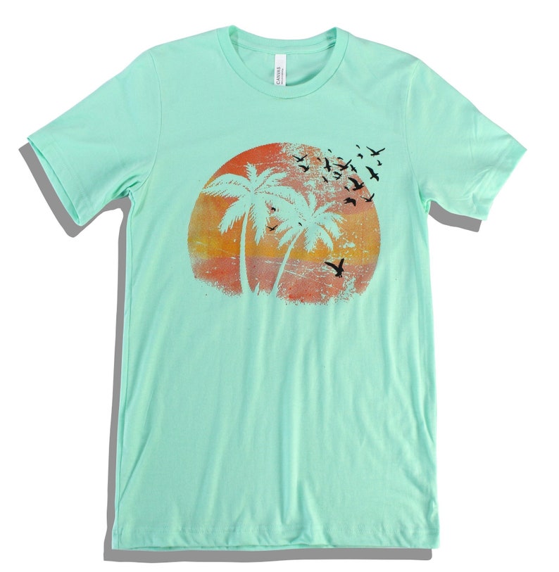 Beach Sunset Tee Shirt Palm Tree Malibu T-shirt Men's /ladies Screen ...