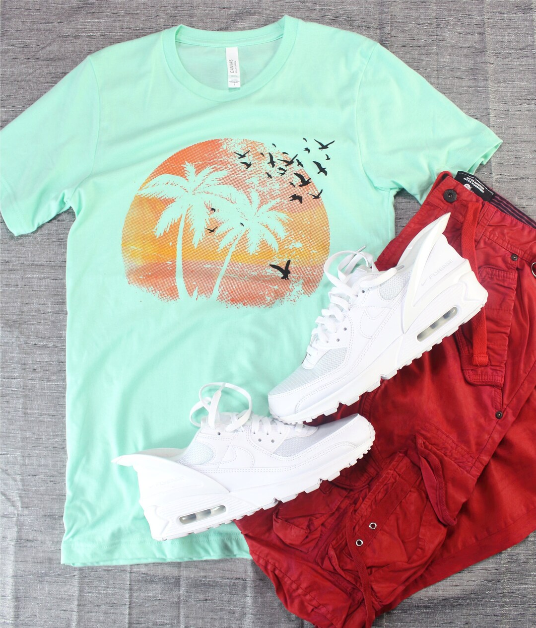 Beach Sunset Tee Shirt Palm Tree Malibu T-shirt Men's /ladies Screen ...