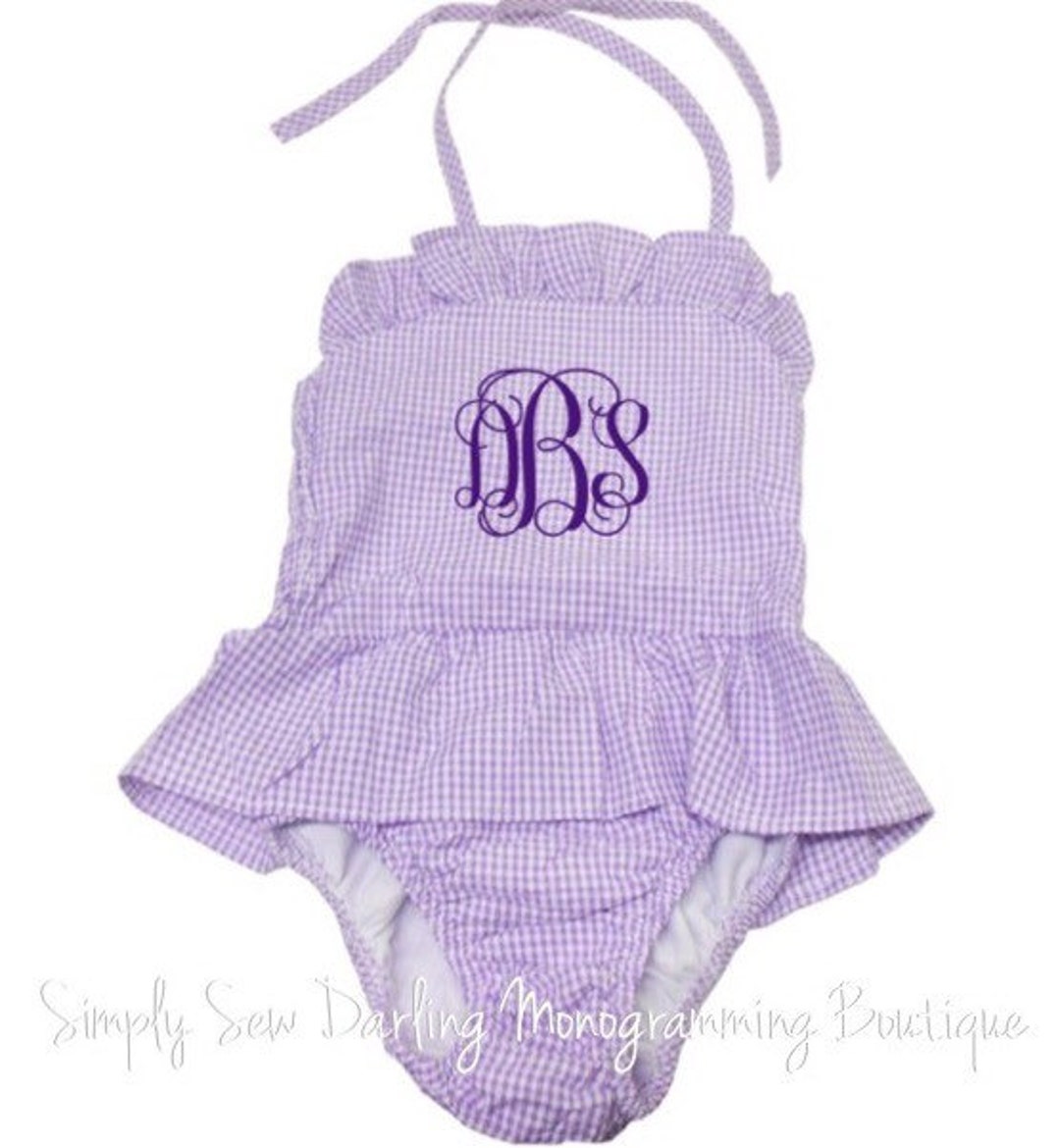 Embroidered Personalized Monogrammed Girls Lavender Purple Ruffle ...