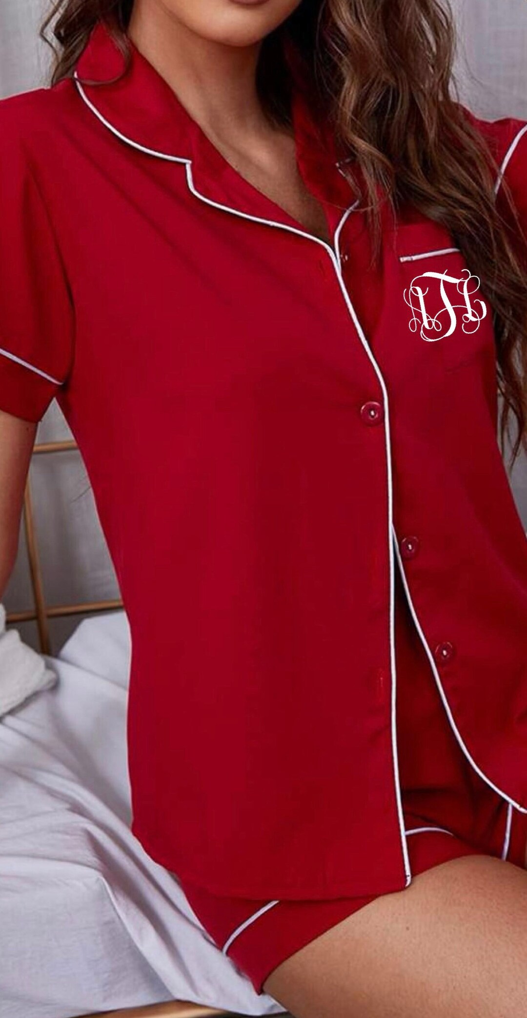 Embroidered Personalized Monogrammed Women's Red Pajama Set - Etsy