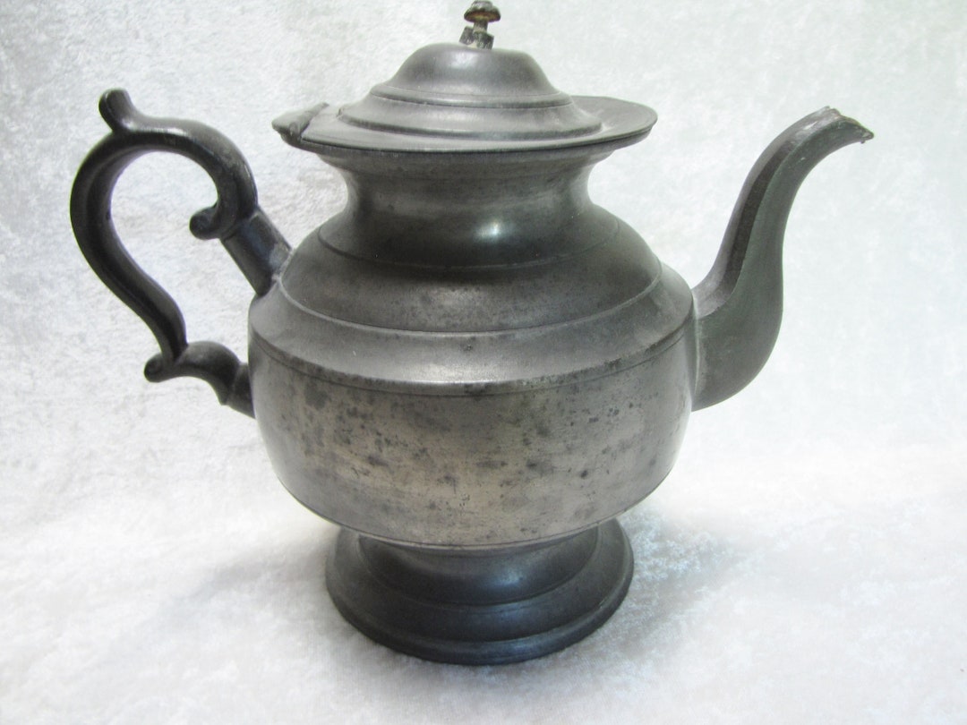 Antique Pewter Tea Kettle, Teapot, Colonial Rustic Country Kitchen ...