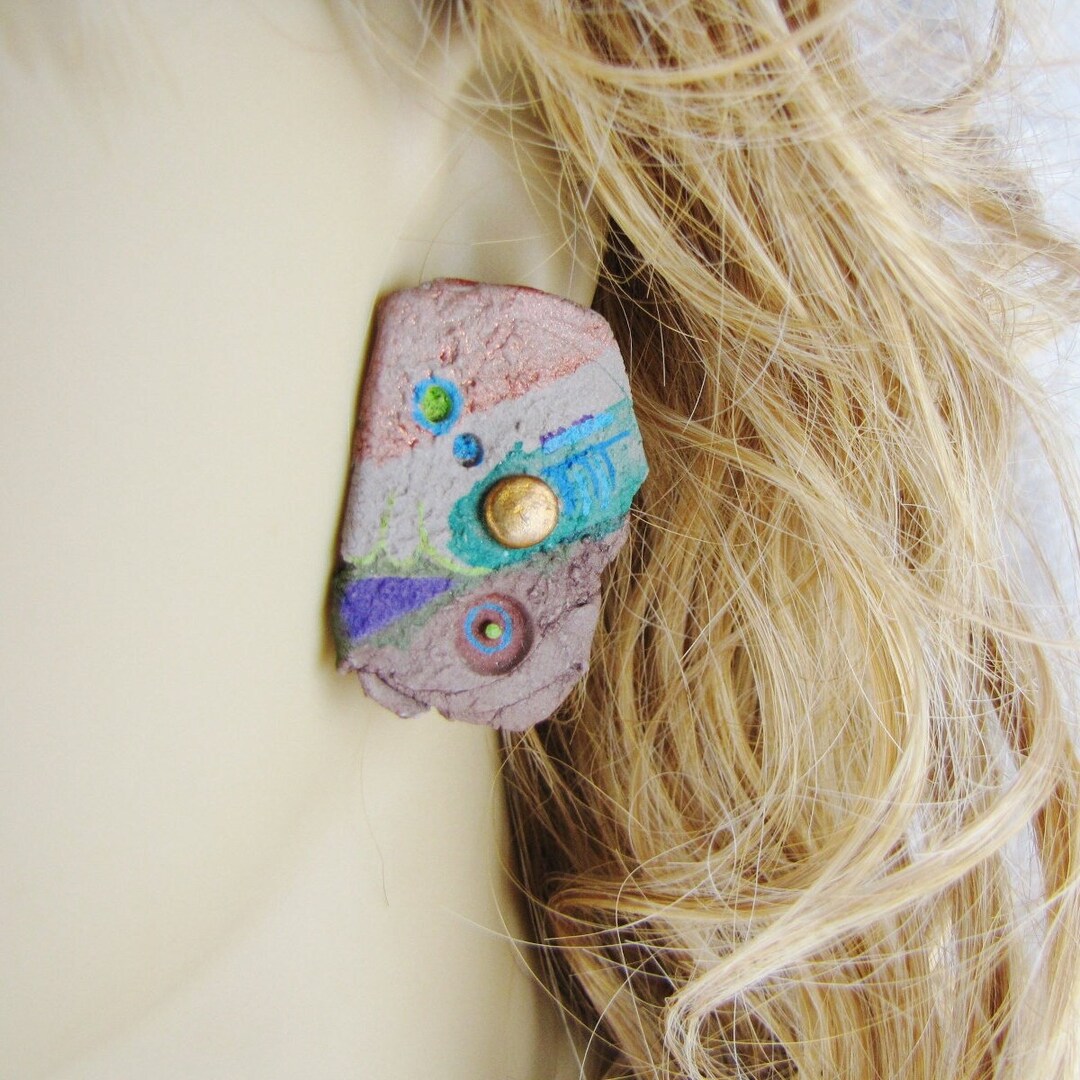Ceramic Clay Drop Earrings, Rustic Organic Artisan Earrings, Abstract ...