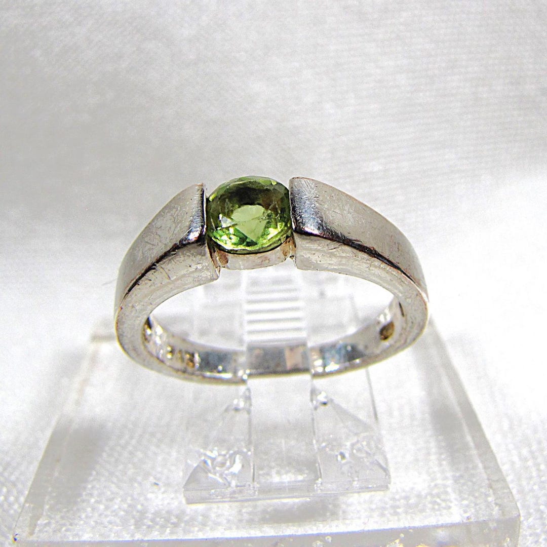 Dainty Sterling Silver Green Peridot Ring, Hand Cast Solitaire, Size 5 ...