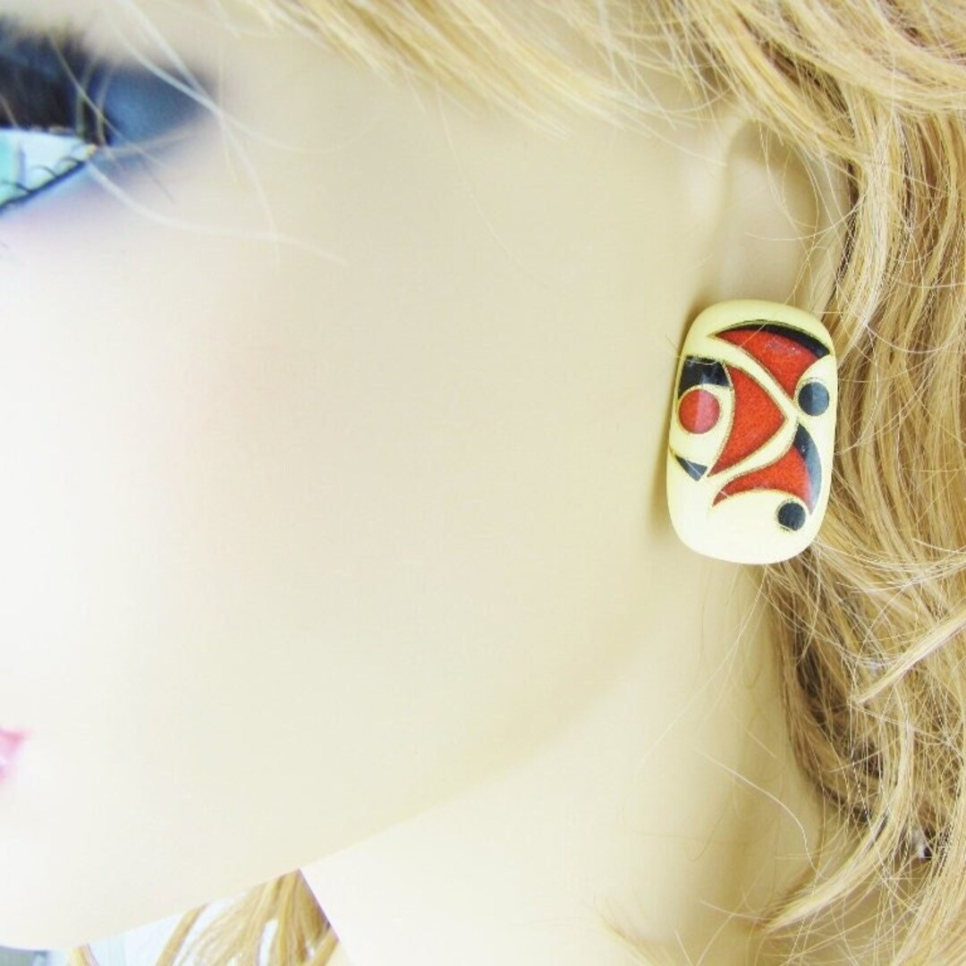 Geometric Earrings, Abstract Retro Hawaiian Earrings, Big Red & White ...