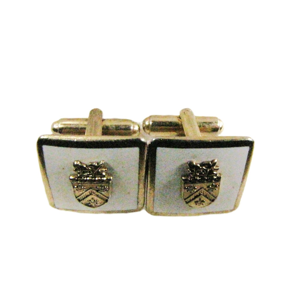 Gold and White Enamel Mens Shield Cufflinks, Family Crest Cufflinks for ...