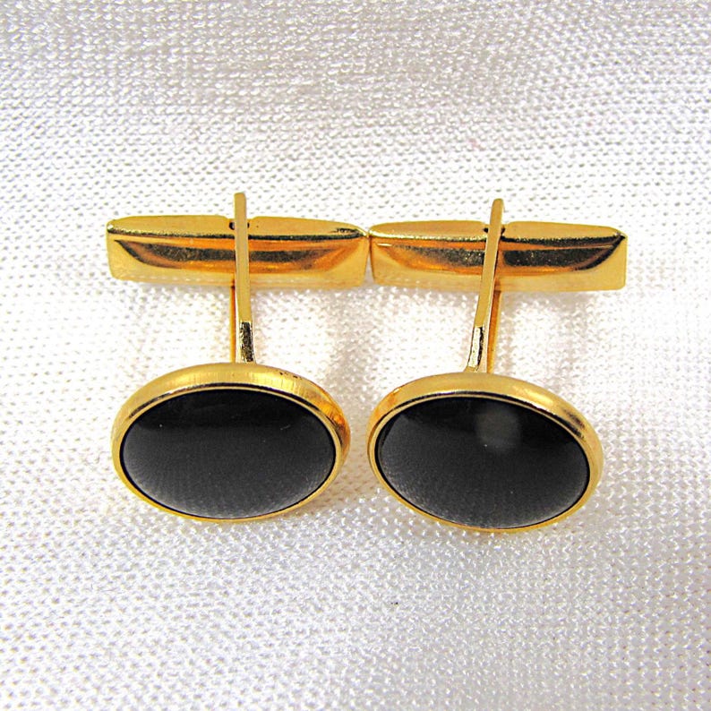 Round Black Enamel and Gold Plated Vintage Cufflinks, Classic Design - Etsy