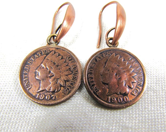 Unique Copper Penny Dangle Drop Coin Earrings, Antique 1900s Ethnic ...