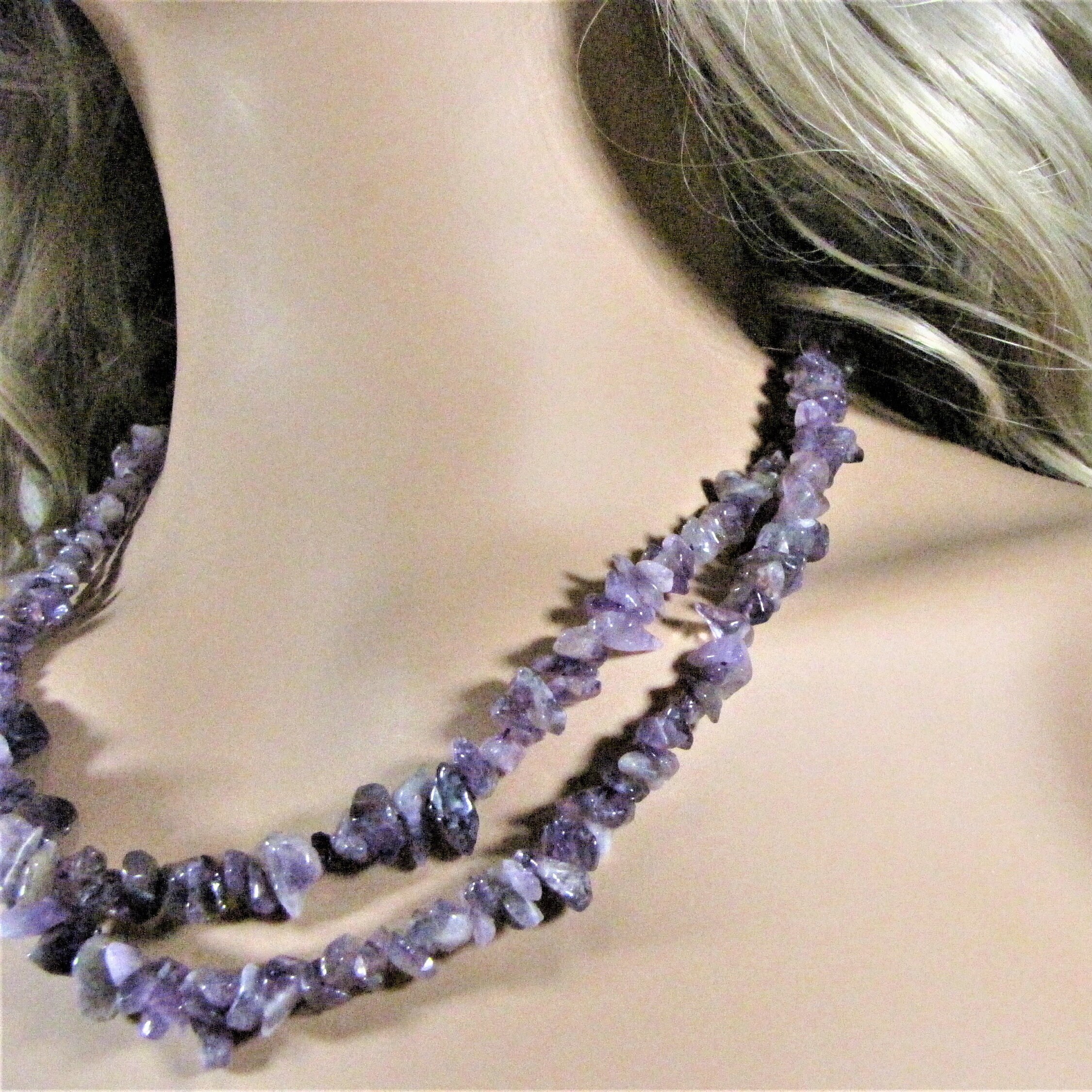 Stunning Long Raw Stone Crystal Wrap Necklace, Rustic Natural Purple ...