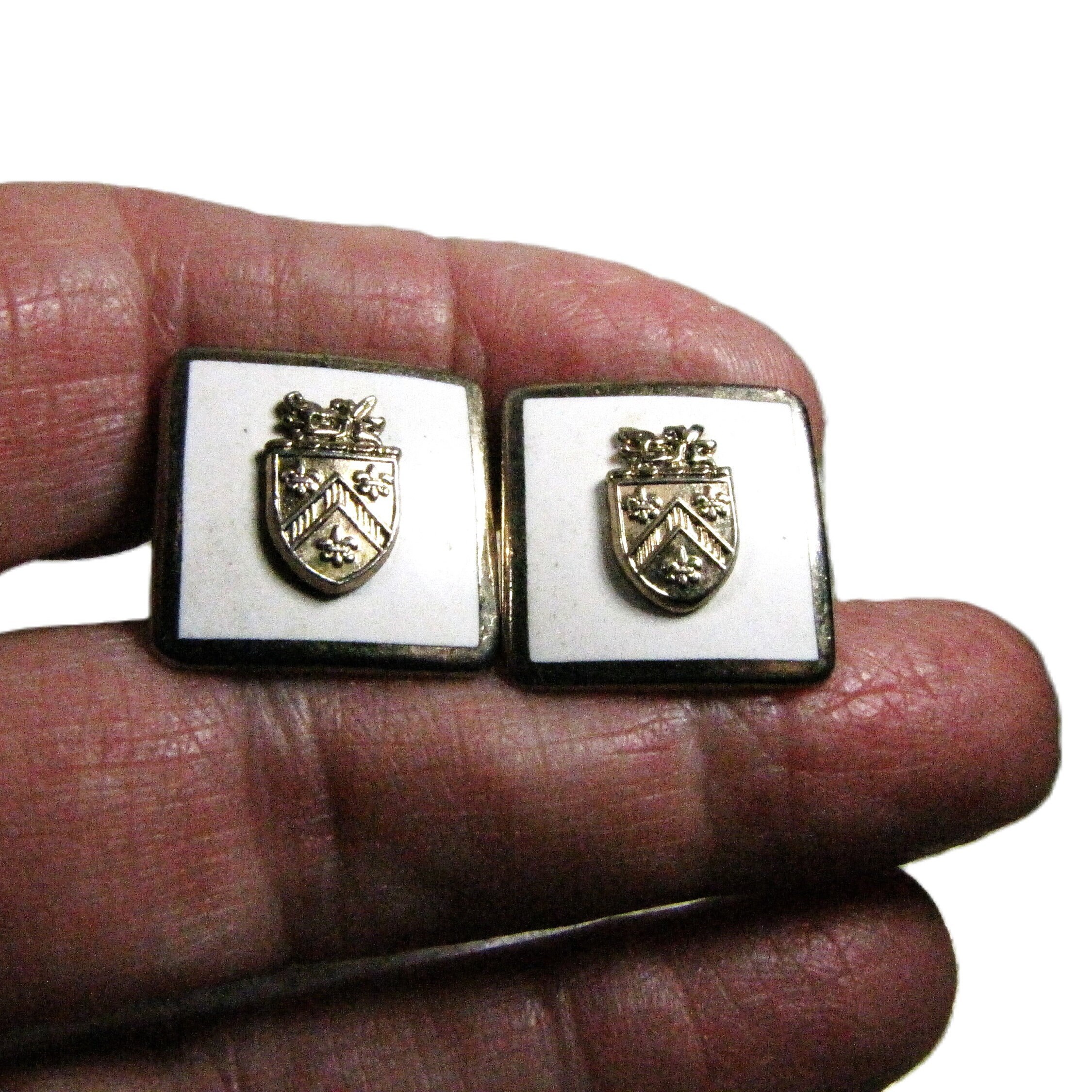 Gold and White Enamel Mens Shield Cufflinks, Family Crest Cufflinks for ...
