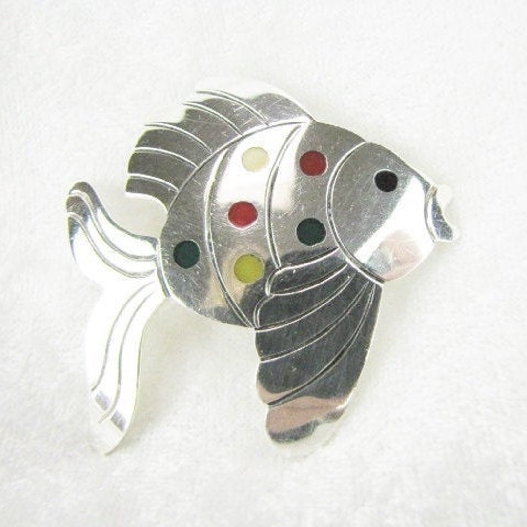 Sterling Silver & Enamel Aquatic Fish Jewelry, Brooch Pin Necklace ...