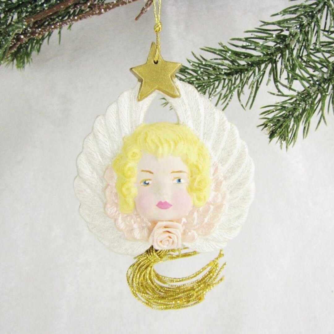 Angel Face Vintage Ornament, Unique Heirloom Christmas Cherub, Ceramic ...