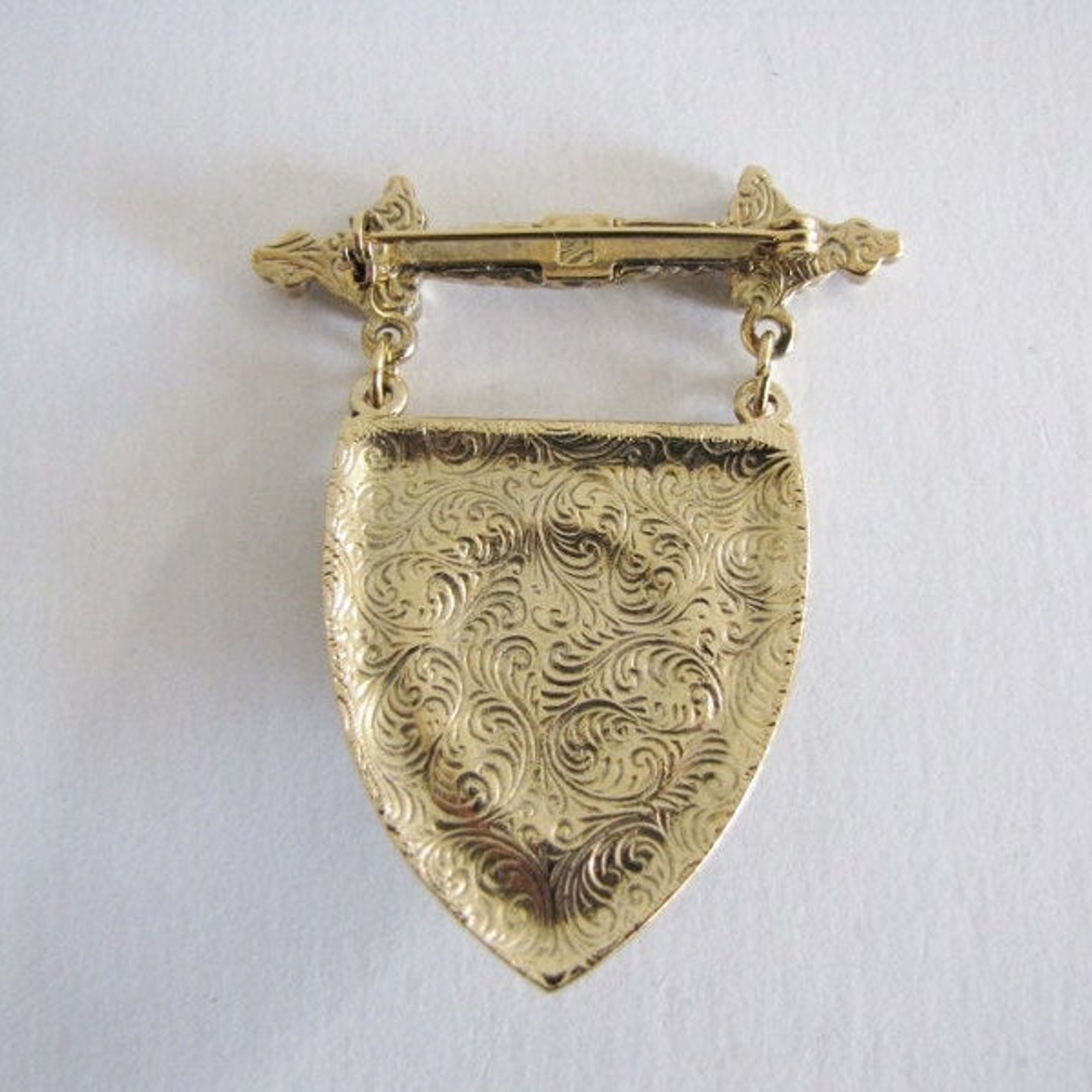 Antiqued Gold & Red Goldstone Brooch Pin, Victorian Designed Dangle ...
