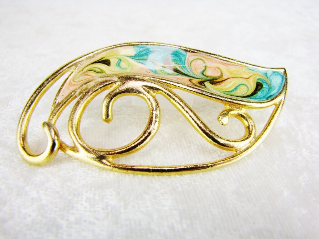 Enamel Pin, Turquoise and Pastel Brooch Pin, Gold Costume Jewelry, Wife ...