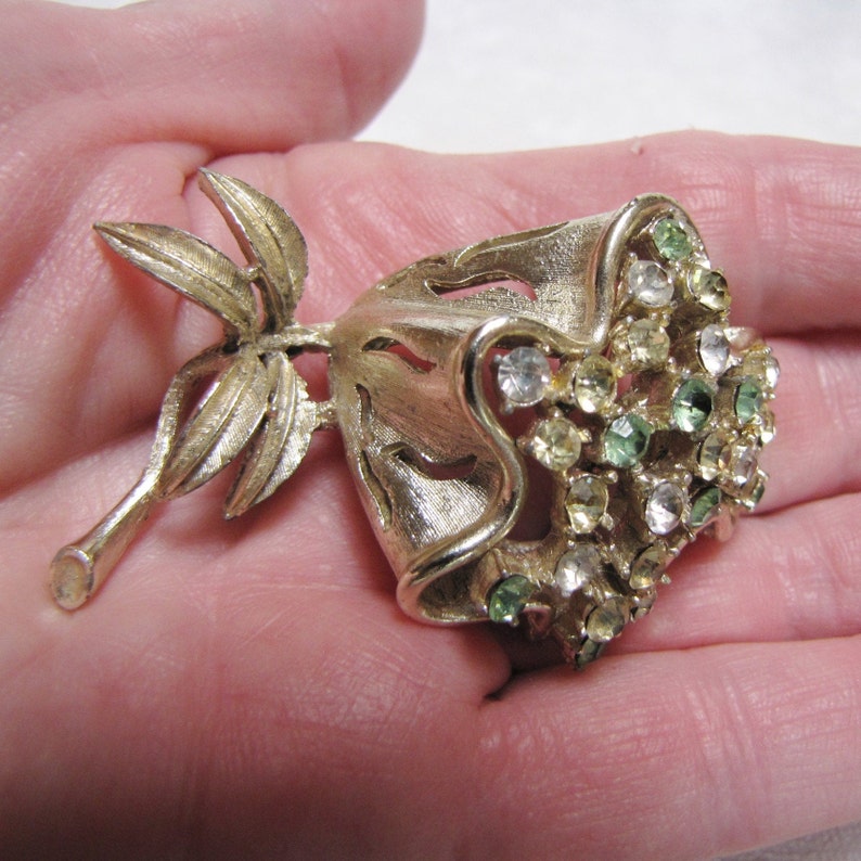 Vintage Coro Flower Brooch Designer 1950s Floral Rhinestone & - Etsy