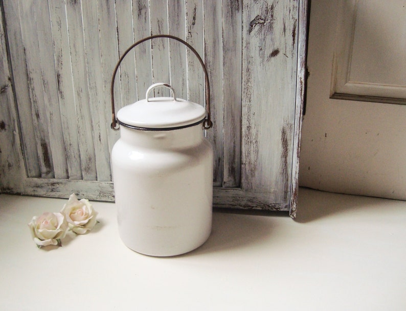 Rustic Farmhouse White Enamel Milk Jug Metal Milk Container | Etsy