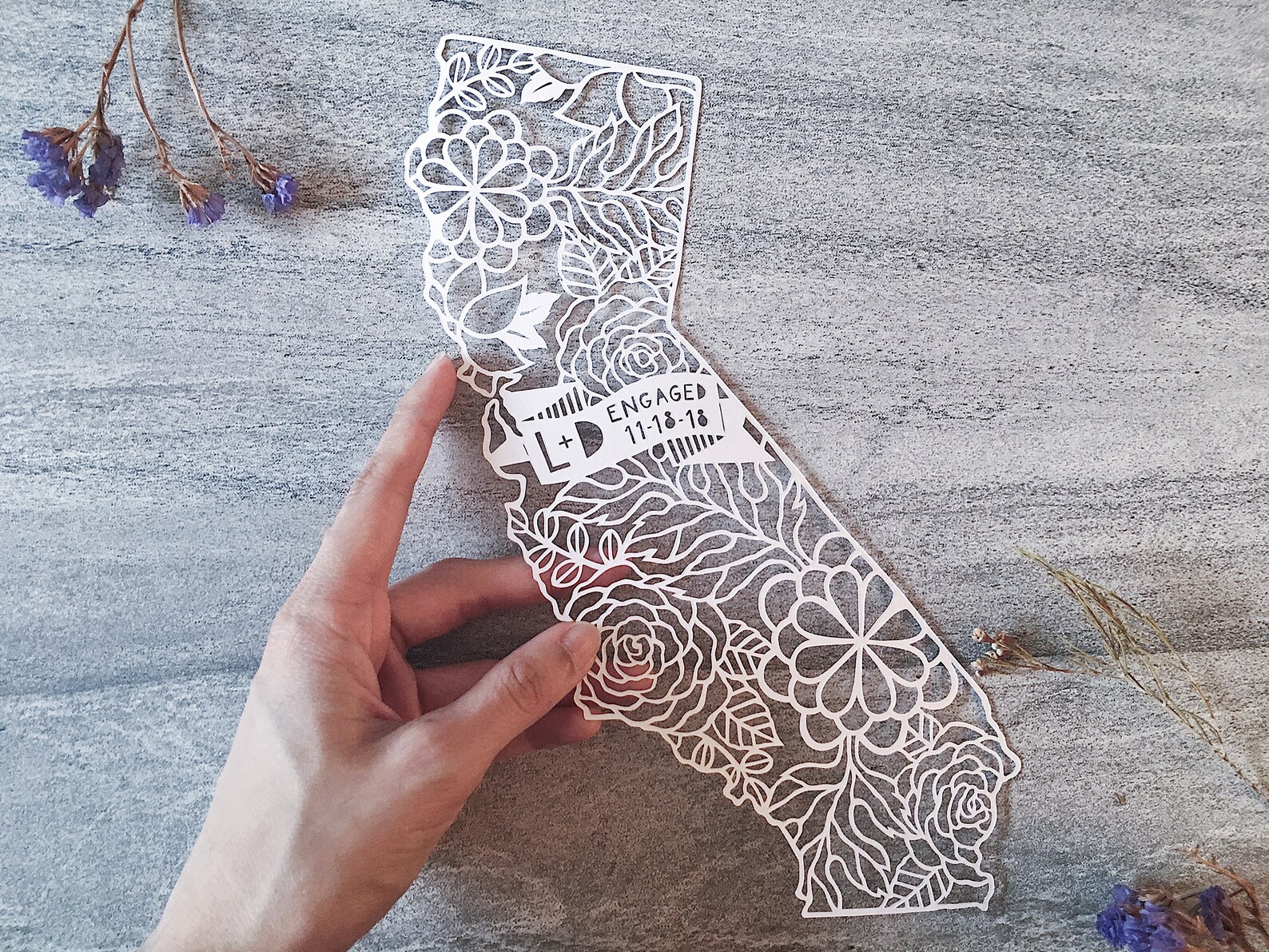 Personalized Engagement Gift Custom Papercut Map State Map - Etsy