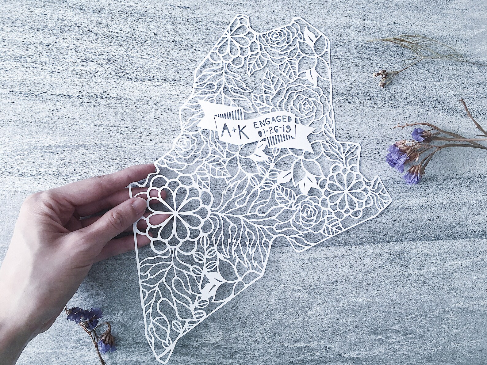 Personalized Engagement Gift Custom Papercut Map State Map | Etsy