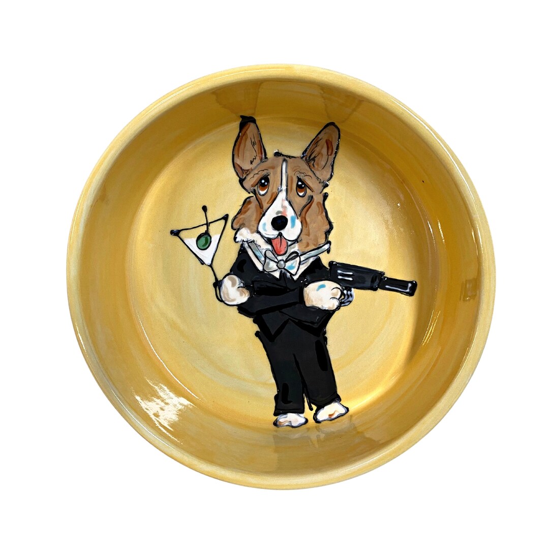Gangster Corgi, Funny Ceramic Food Bowl, Pet Artist, Personalized Dog ...