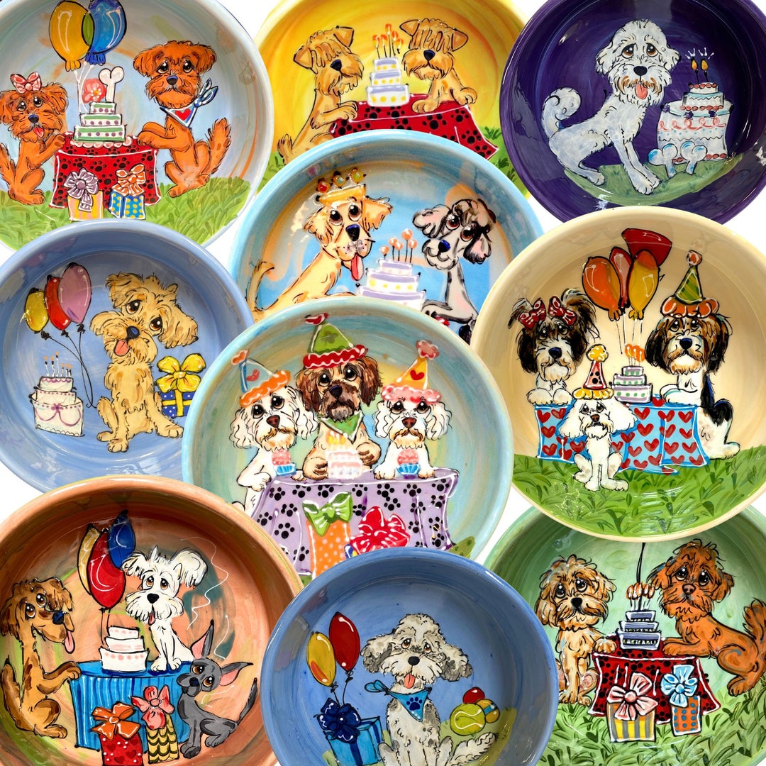Personalized Pup Party Ceramic Bowl by Debby Carman Hand-painted ...