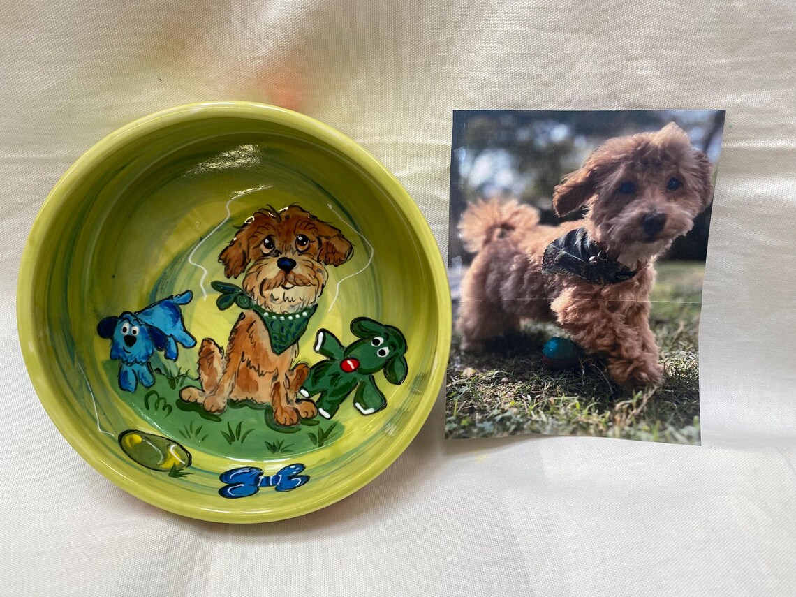 Mixed Breed Ceramic Food & Water Dish, Custom Dog Bowl, Whimsical ...