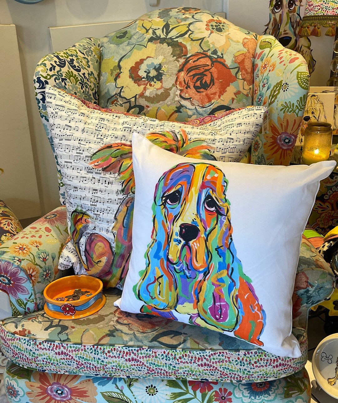 Basset Hound Decorative Pillow Art by Faux PAW Vibrant Multi-colored ...