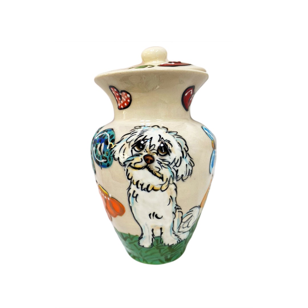 Custom Painted Maltese Pet Urn Faux Paw Productions Small Urn Pet Loss ...