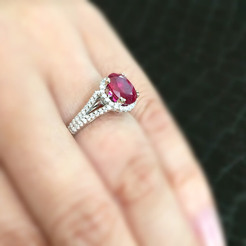 Natural Oval Ruby 14k Solid White Gold With Natural Diamond - Etsy