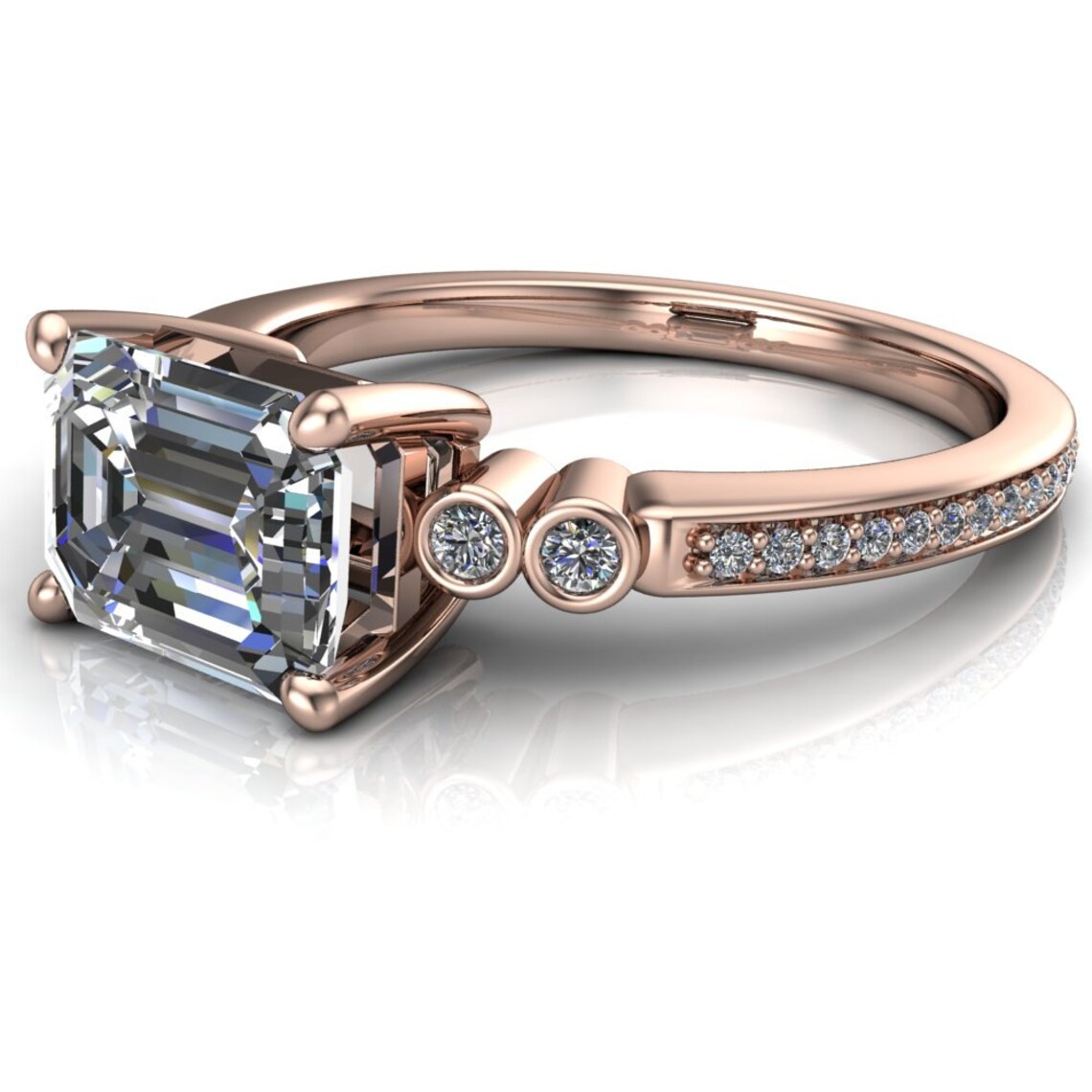 Philippa Emerald Moissanite 4 Prong Under Bezel Multi Stone | Etsy