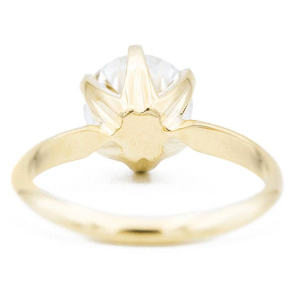 Round Moissanite 14K Yellow Gold 6 Prongs Royal Crown Setting Solitaire ...