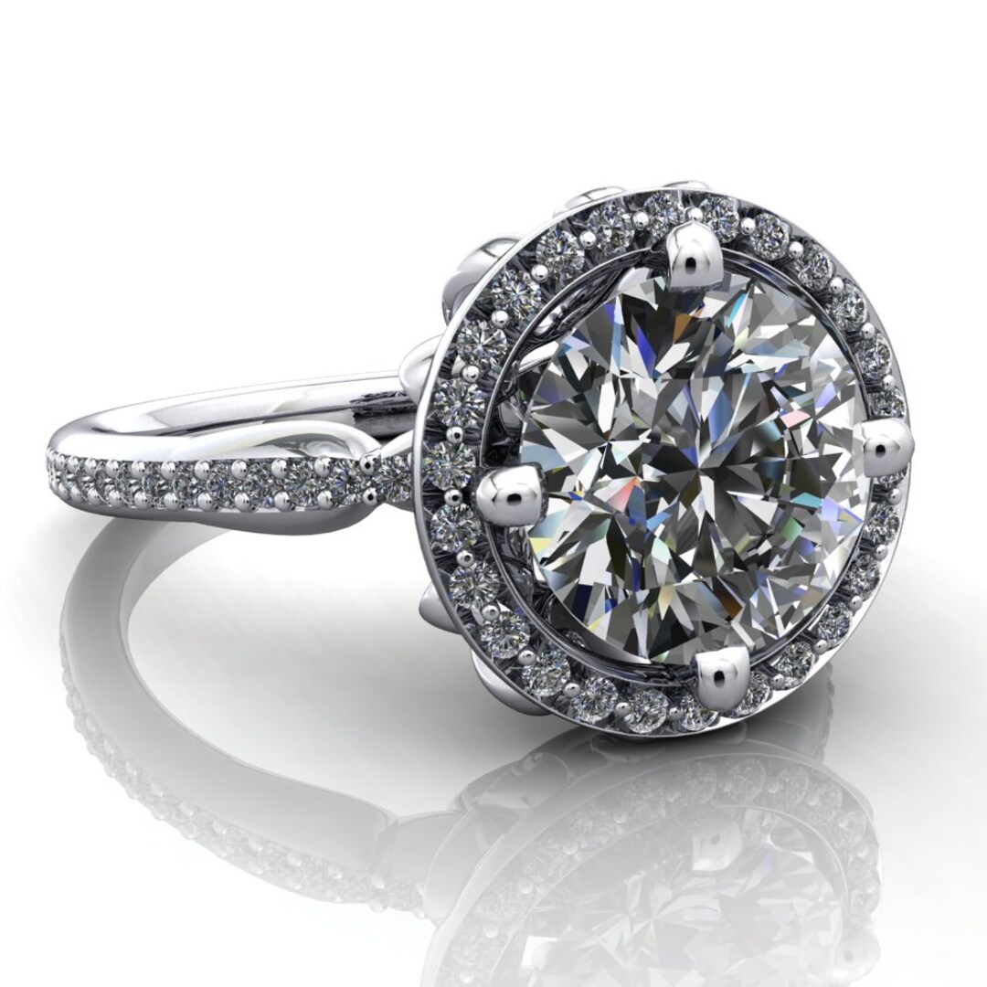 Elizabeth Charles & Colvard Forever One Moissanite and Diamond Halo ...
