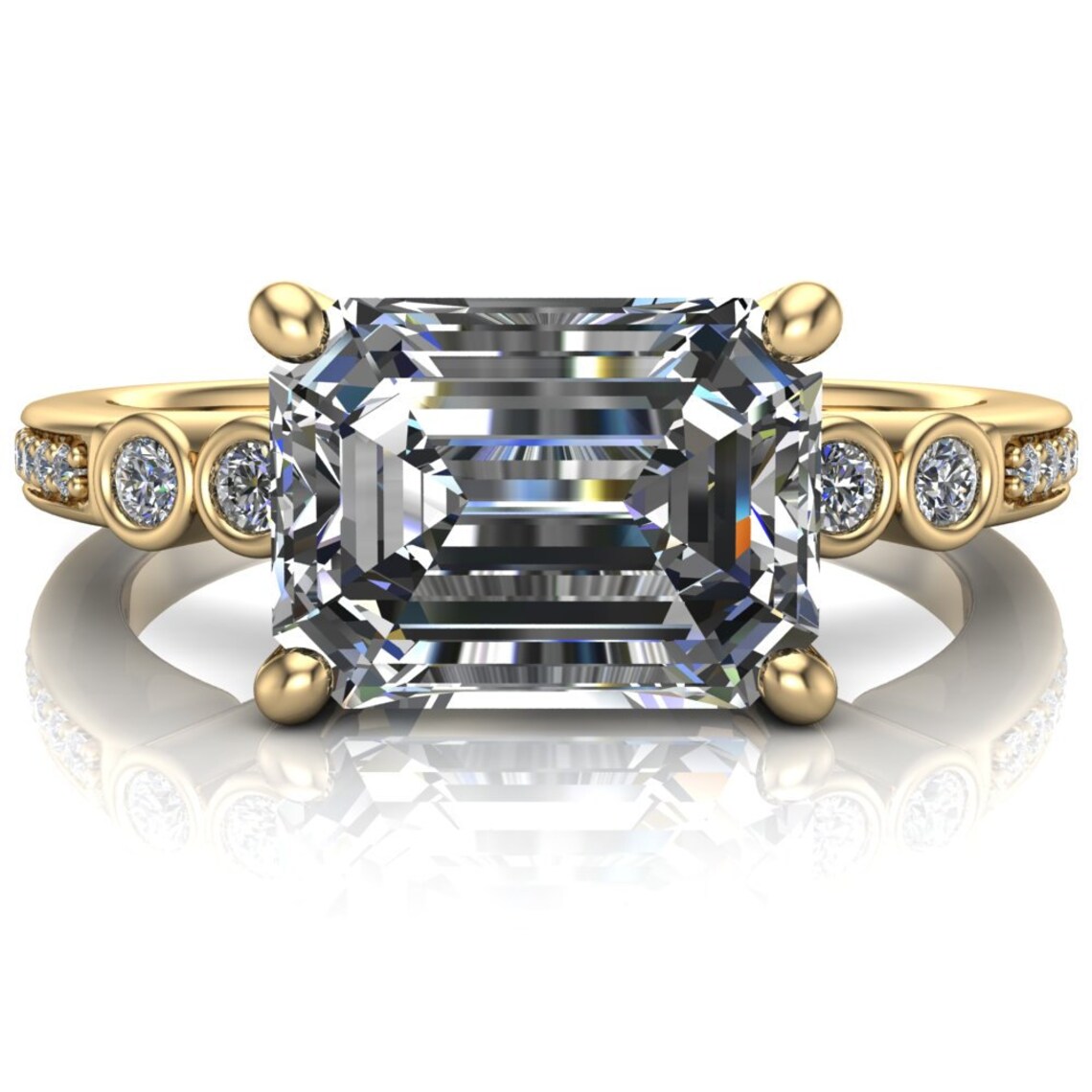 Philippa Emerald Moissanite 4 Prong Under Bezel Multi Stone | Etsy