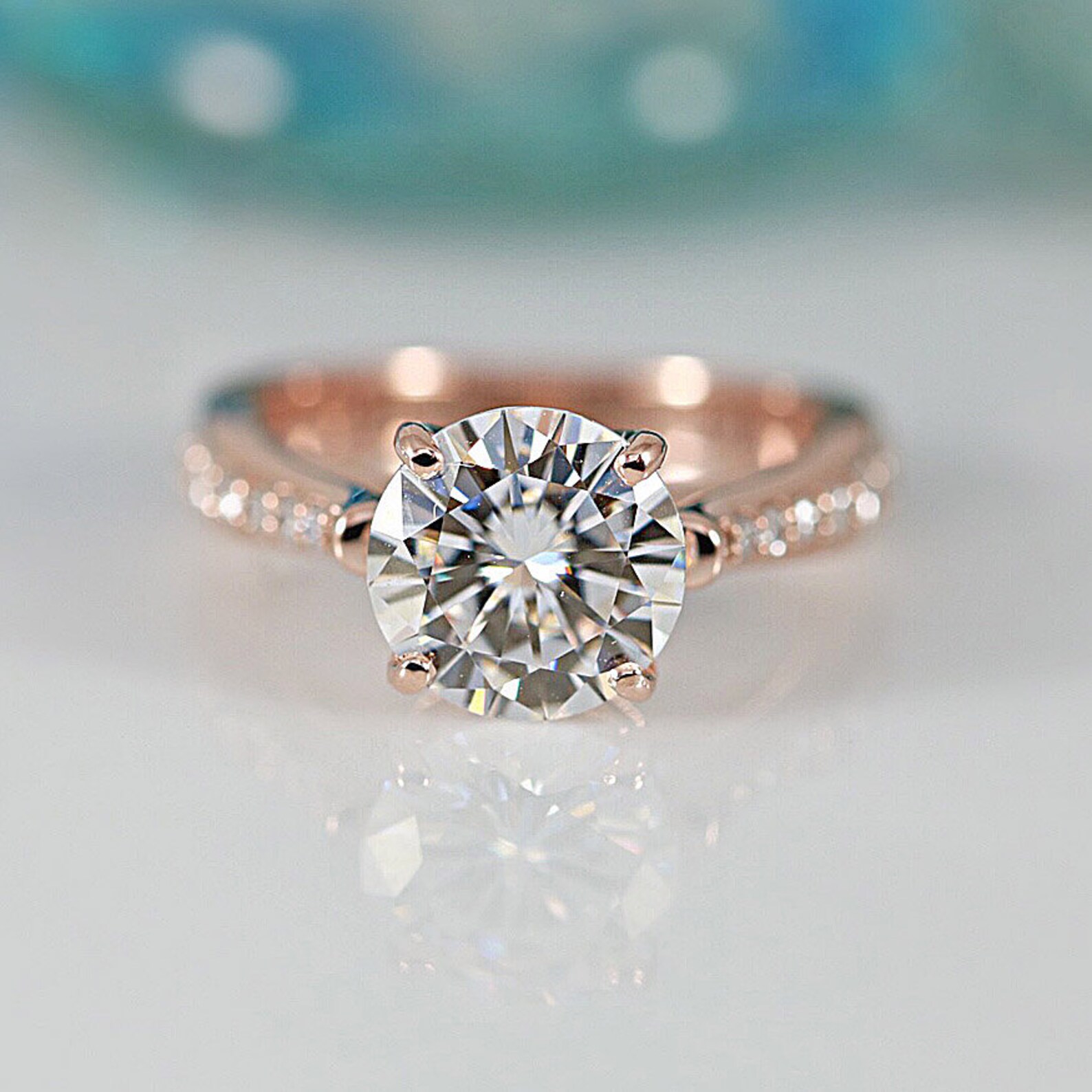 Hannah Round Forever One Moissanite Diamond Bezel Center Royal | Etsy