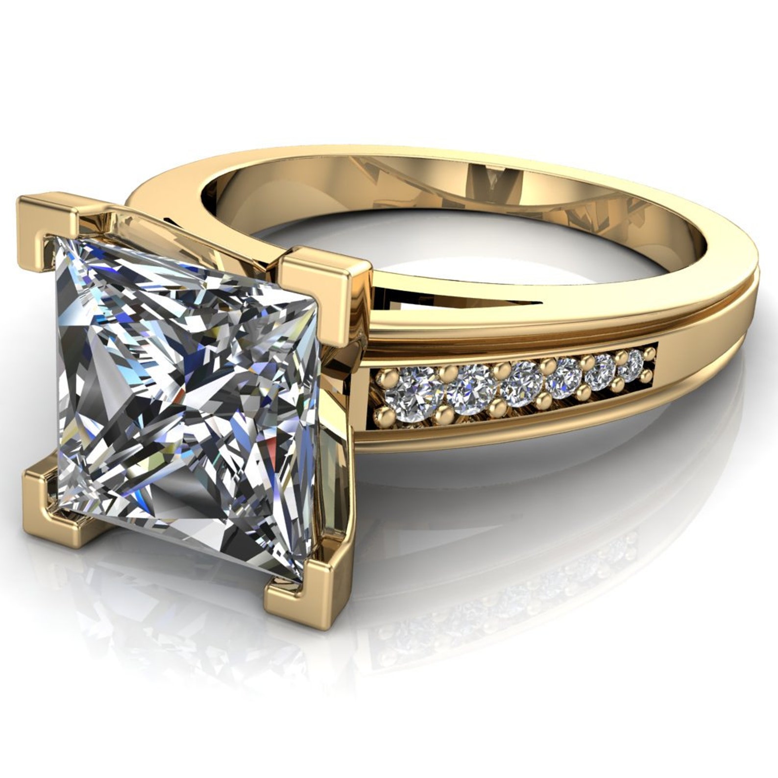 Beatrix Square Diamond Channel Cathedral Ring - Etsy