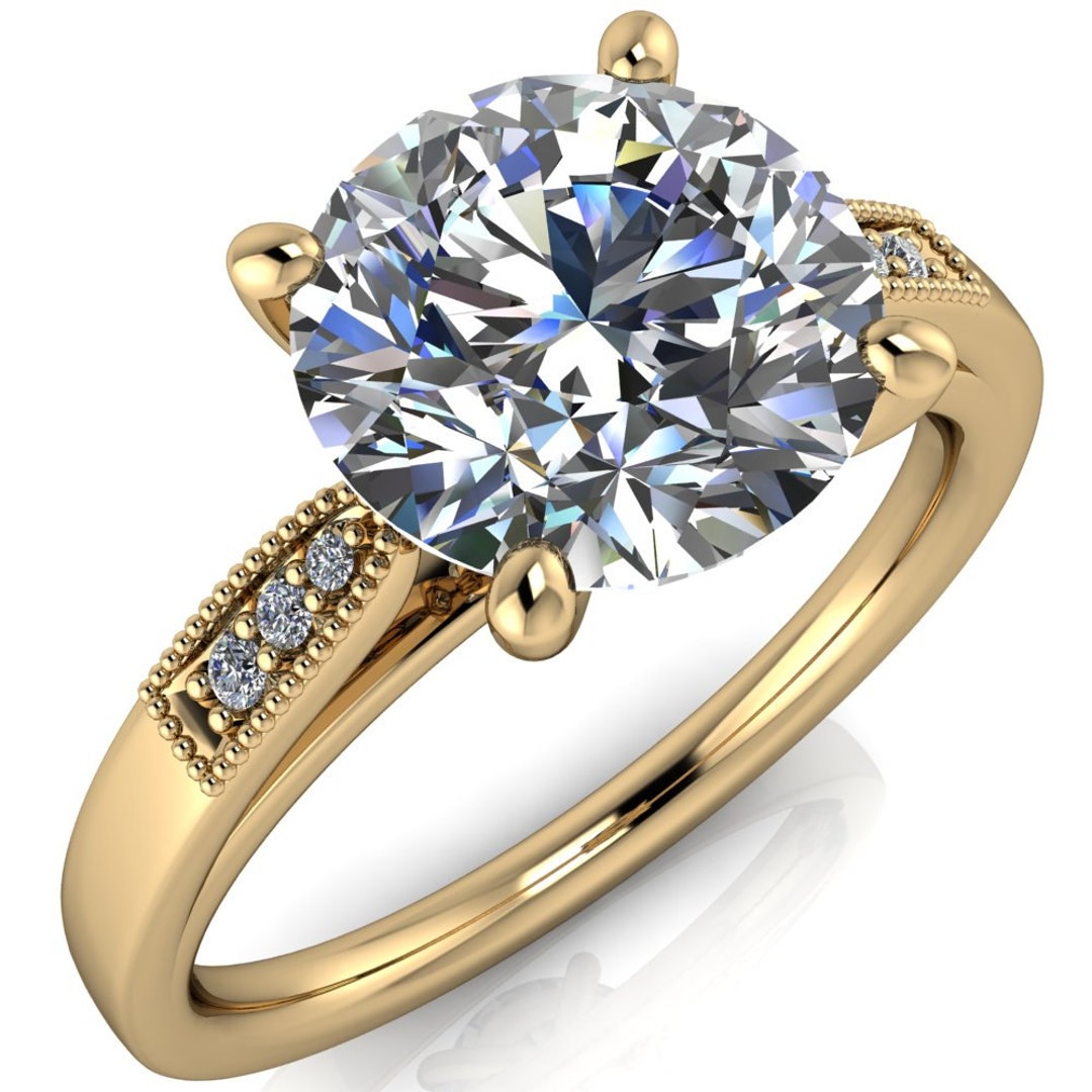 Imogen Round Forever One Moissanite 4 Prong Diamond Shoulder Engagement ...