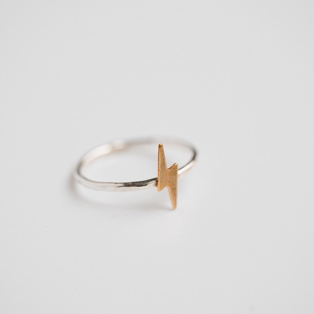 Handmade Sterling Silver Lightning Bolt Ring: Mixed Metal Stacking Ring ...