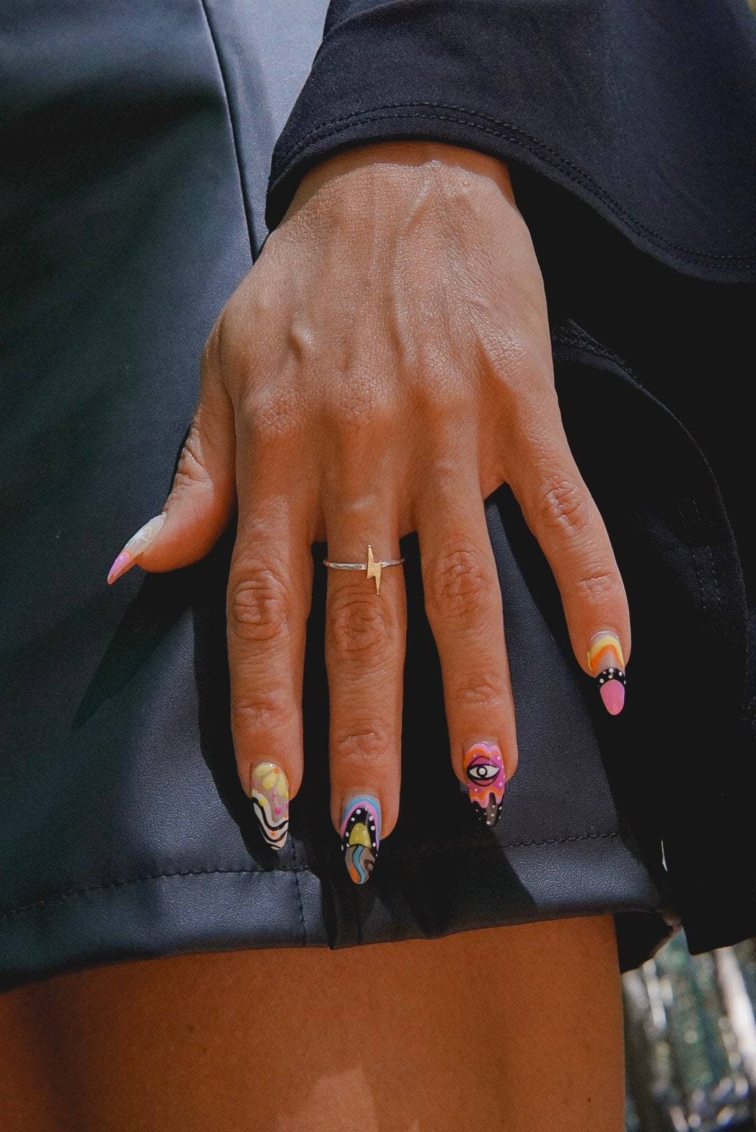 Handmade Sterling Silver Lightning Bolt Ring: Mixed Metal Stacking Ring ...