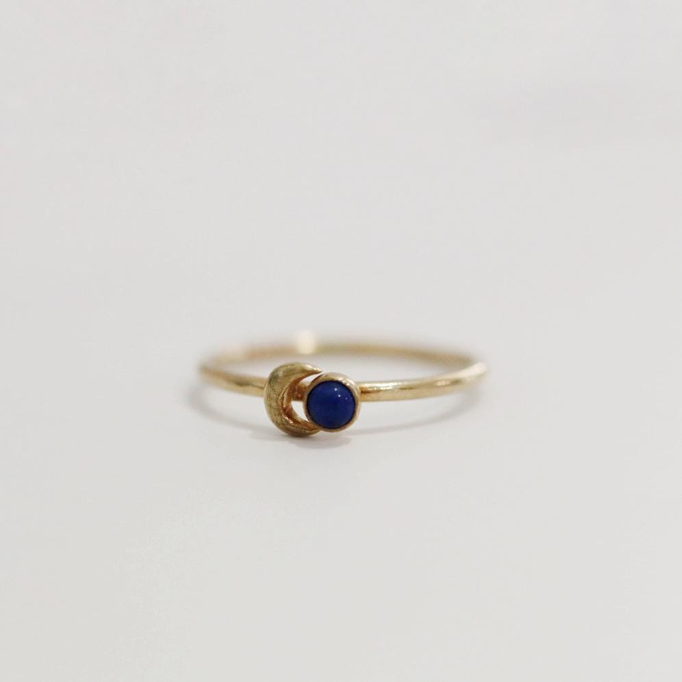 Gemstone Crescent Moon Stacking Ring in 14 Karat Yellow Gold: Lapis Gemstone Stacking Ring; Moon ...
