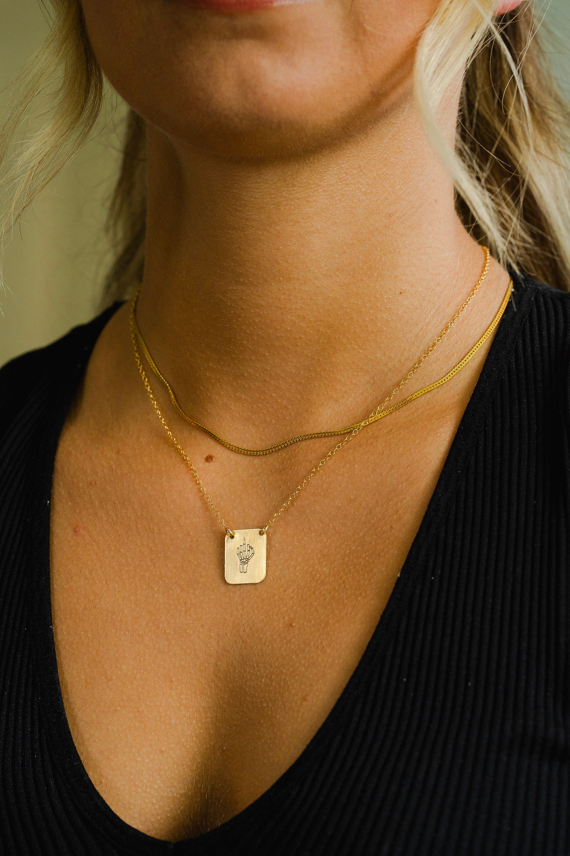 Skeleton Middle Finger Necklace Choose Your Metal Middle - Etsy