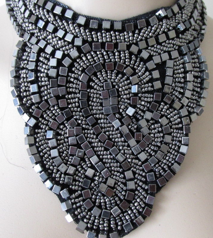 Ethnic Black Irridescent Tribal Beads Black Ribbon Fastening - Etsy