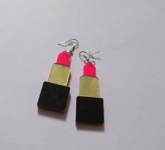 PINK Lipstick Earrings. Novelty. Cosmetics Make-up Artists | Etsy