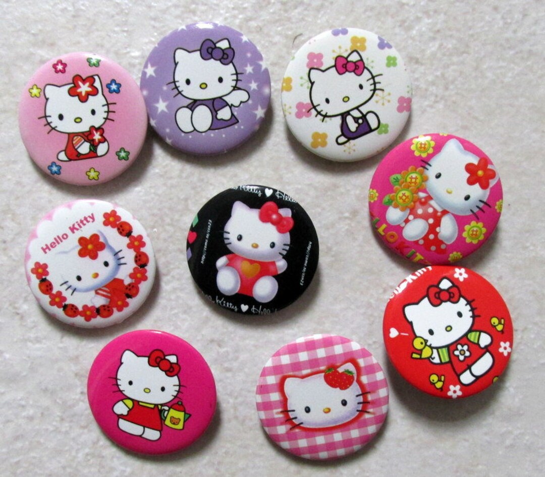 9 X Vintage Round Hello Kitty Girls Pin Brooches - Etsy
