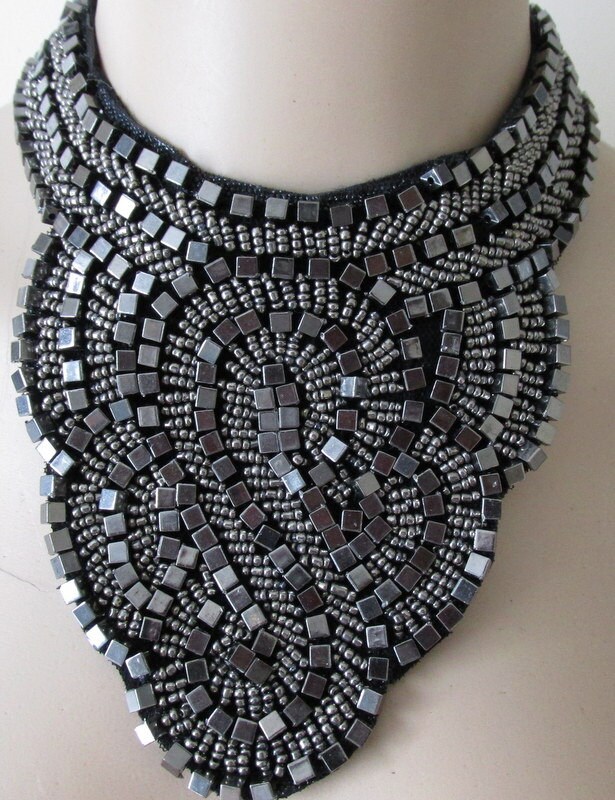 Ethnic Black Irridescent Tribal Beads Black Ribbon Fastening - Etsy